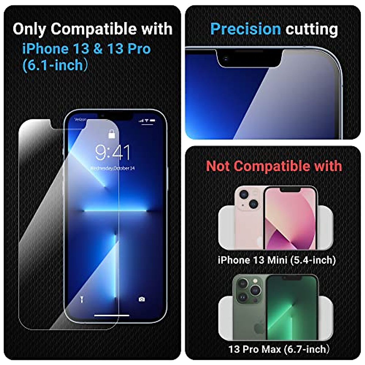 OTOFLY Glass Screen Protector Designed for iPhone 13/iPhone 13 Pro, 2 Pack 6.1 Inch Full Protection Durable Tempered Glass for iPhone 13/ 13 Pro 6.1" with Easy Installation Kit [Anti-Scratch, Anti-Fingerprint, Bubble Free and Case-Friendly]