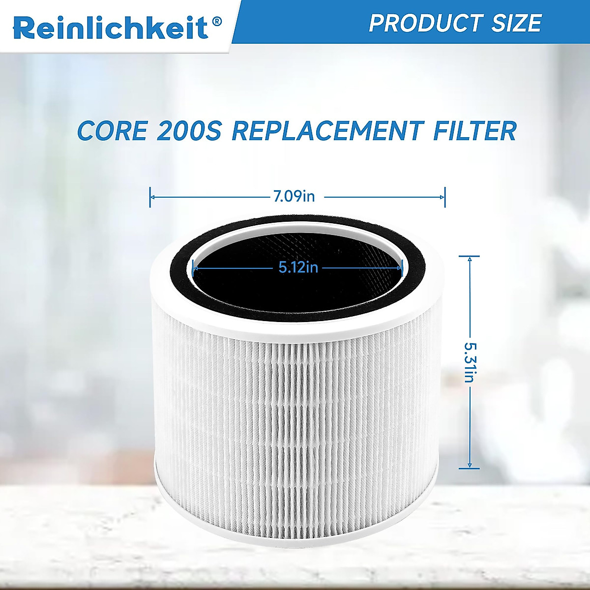 Reinlichkeit Core 200S Replacement Filter Compatible with Levoit Core 200S Smart WiFi Air Puri-Fier, 3-in-1 True H13 HEPA Activated Carbon Pre-Filter, Compare part Core 200S-RF，2 Pack