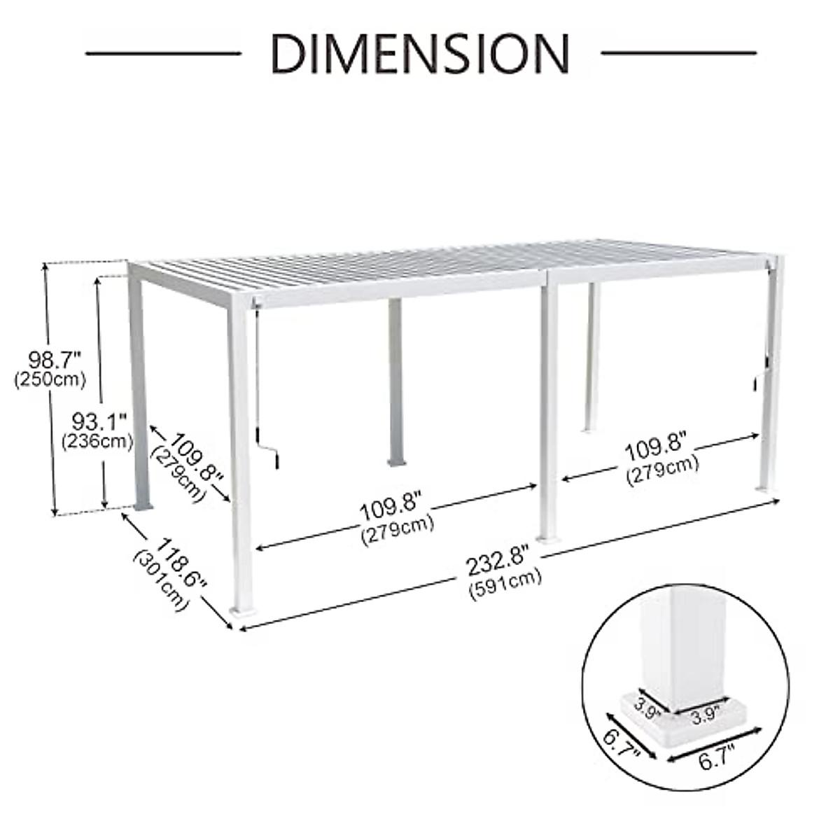 Gardesol 10×20 FT Aluminum Louvered Pergola Hardtop Adjustable Rainproof Gazebo with 4pcs 10FT Pull Down Privacy Screen Side Shade for Outdoor Patio Garden Deck Yard (White)