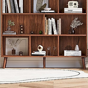 VICLLAX 3-Tier Open Book Shelf with Legs, Storage Walnut Book Shelves, 8 Cube Floor Standing Display Shelf for Home Office, Bedroom, Reading Room