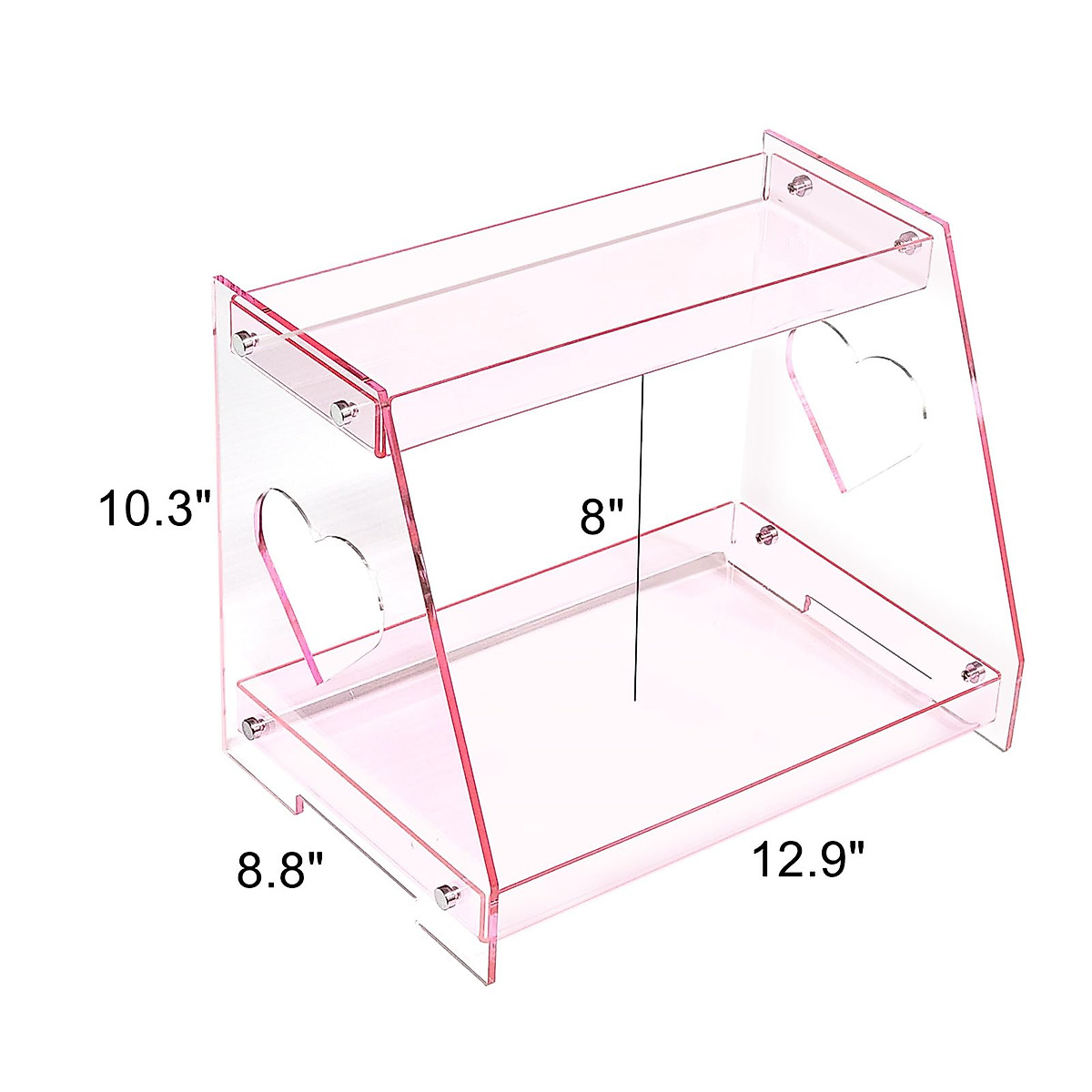 ROYALITA 2 Tier Pink Heart Bathroom Countertop Organizer Display Shelf, Acrylic Tray Vanity Perfume Storage Skincare Organizer for Counter, Cute Bathroom Sink Cosmetic Organizer Shelf