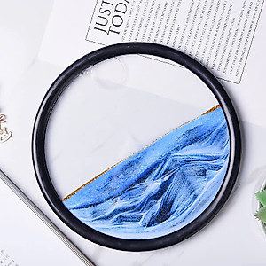 MIUVA Moving Sand Art Picture,Quicksand Painting Round Glass Sandscapes 3D Deep Sea Sand Art (Blue, 12 inch)