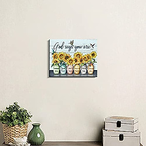 Kas Home God Says You are Canvas Wall Art Hummingbird Sunflower Positive Quotes Farmhouse Wall Decor for Home Office Apartment Paintings Ready to Hang (11.6 x 13.7 inch, Blue - God)