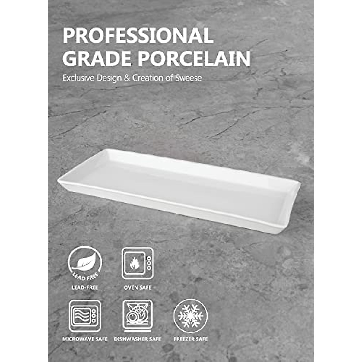 Sweese 719.101 Rectangular Serving Platters, 14 Inch Porcelain Serving Trays for Parties - Set of 4, White