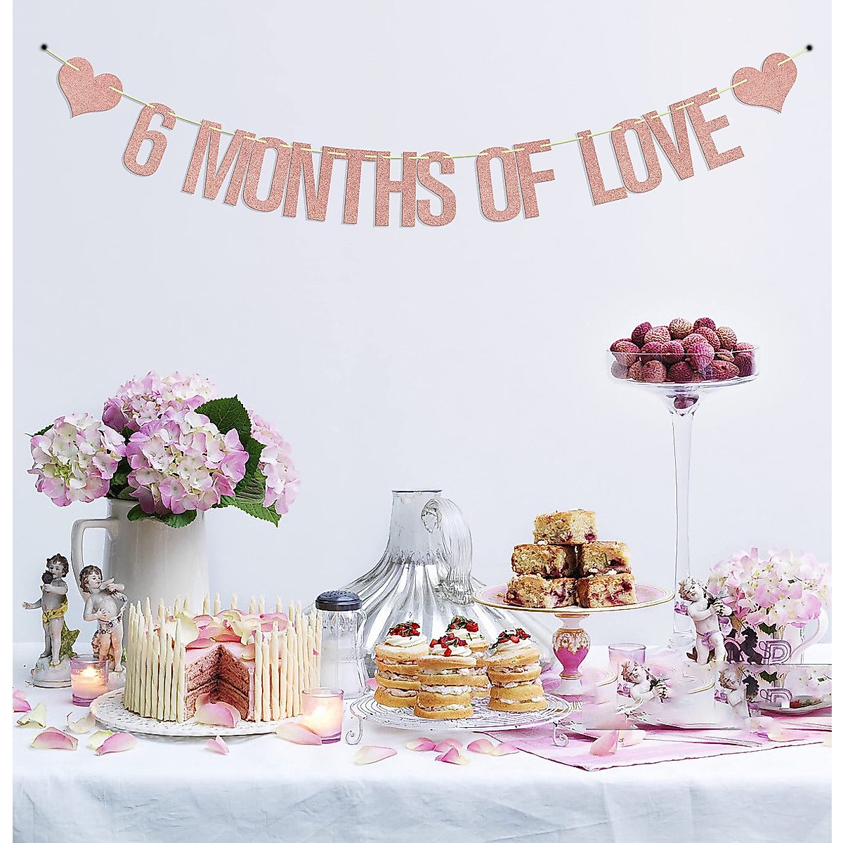 6 Months of Love Banner, Half Way to One Banner, Happy 6 Month, Half Birthday Decorations, 1/2 Birthday Baby Shower Party, First Birthday Party Supplies Rose Gold Glitter