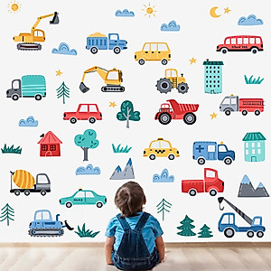 Car City Road Wall Decals Traffic Road Sign Enlightenment Wall Stickers for Playroom, Nursery, Boy Room, Bedroom, Classroom, Living Room.