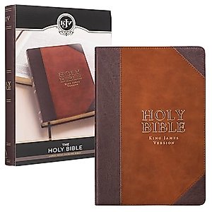 KJV Holy Bible, Thinline Large Print Faux Leather Red Letter Edition Ribbon Marker, King James Version, Brown Two-tone (KJV Thinline LP Editions)