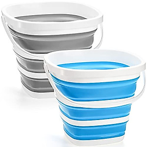 Fasmov 2 Pack Collapsible Plastic Bucket, Portable Cleaning Bucket with Handle, 2.6 Gallon (10L) Foldable Rectangular Tub for Hiking, Backpacking, Camping, Fishing, Car Wash, Gray & Blue