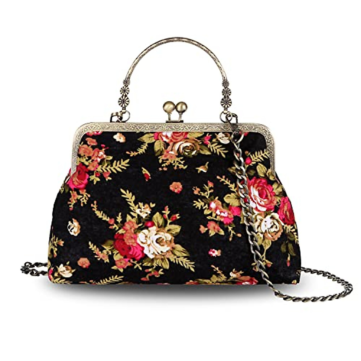 Abuyall Crossbody Tote Bag Floral Satchel Purse Handbag for Women Black-flower