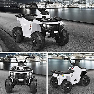 Costzon Ride on ATV, 6V Battery Powered Kids Electric Vehicle, 4 Wheeler Quad w/Headlights, MP3, USB, Volume Control, Large Seat, Electric Ride on Toys for Boys & Girls (White)