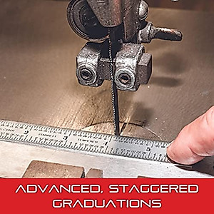 Starrett Spring Tempered Steel Rule with Regular Steel Finish, Quick Reading, Inch Graduations, and Adjustable Double Hook - 12" Length, 4R Graduation Type, 3/64" Thickness - DH604R-12