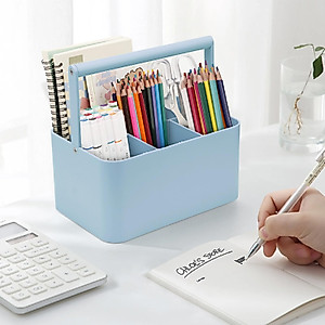 LAFARA Multipurpose Caddy Organizer, Portable Art Caddy with Handle and Adjustable Divider, Plastic Craft Caddy （Pink+Blue）