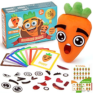 GiftAmaz Social Emotional Learning Toys - Big Feelings Carrot Social Emotional Games for Kids - 26 Facial Expressions, 10 Educational Flashcard - Preschool Learning Activities Birthday for Kid 3-6