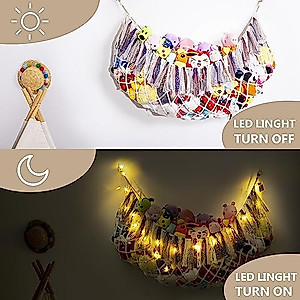 Large Stuffed Animal Net or Hammock with Light Wall Hanging Organizer for Kid Room Toy Storage Net Bedroom Playroom Plush Toy Holder-Cream