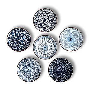 SYJAN HOME Ceramic Dipping Bowls,4 Inch Soy Sauce dish,Pinch Bowls Set of 6,Side Dishes for Snack,Sushi,Sauce,3 Oz Japanese Style Small Bowls for Side Dishes,Kitchen Prep,Vintage Blue