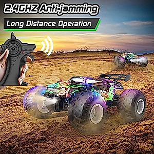 BAZOLOTA RC Car, 1:18 Scale All Terrain RC Truck, 2WD 20Km/h Remote Control Car, Remote Control Truck with LedLight and Two Rechargeable Batteries, Monster Truck Off Road Racing Car for Kid and Adult