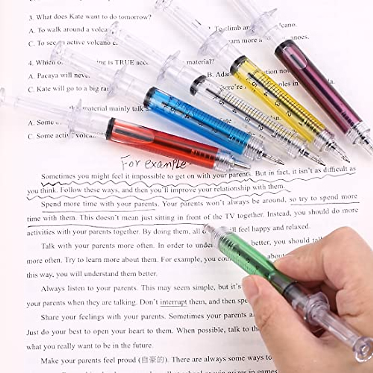 SunAngel Multi-Color Syringe Pen Writes In Black Ink, For Boys And Girls, Imaginary Doctor Play, School Supplies (red,yellow,blue,green,white,purple, 60PCS)