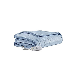 Serta Luxuriously Soft Plush Electric Blanket Fast Heating Cozy Cover, Safety Auto Shut Off Timer, Low EMF, Multi Heat Setting, ETL Certified, Machine Washable, Sea Blue Throw (50 in x 60 in)