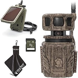 Stealth Cam Revolver 36MP Trail Camera with 1080P HD Video at 30 FPS, 0.4 Sec Trigger Speed, 360° Panoramic View, Built-in GPS, Verizon/AT&T Cellular, 32GB SD Card, Cloth, and Solar Panel