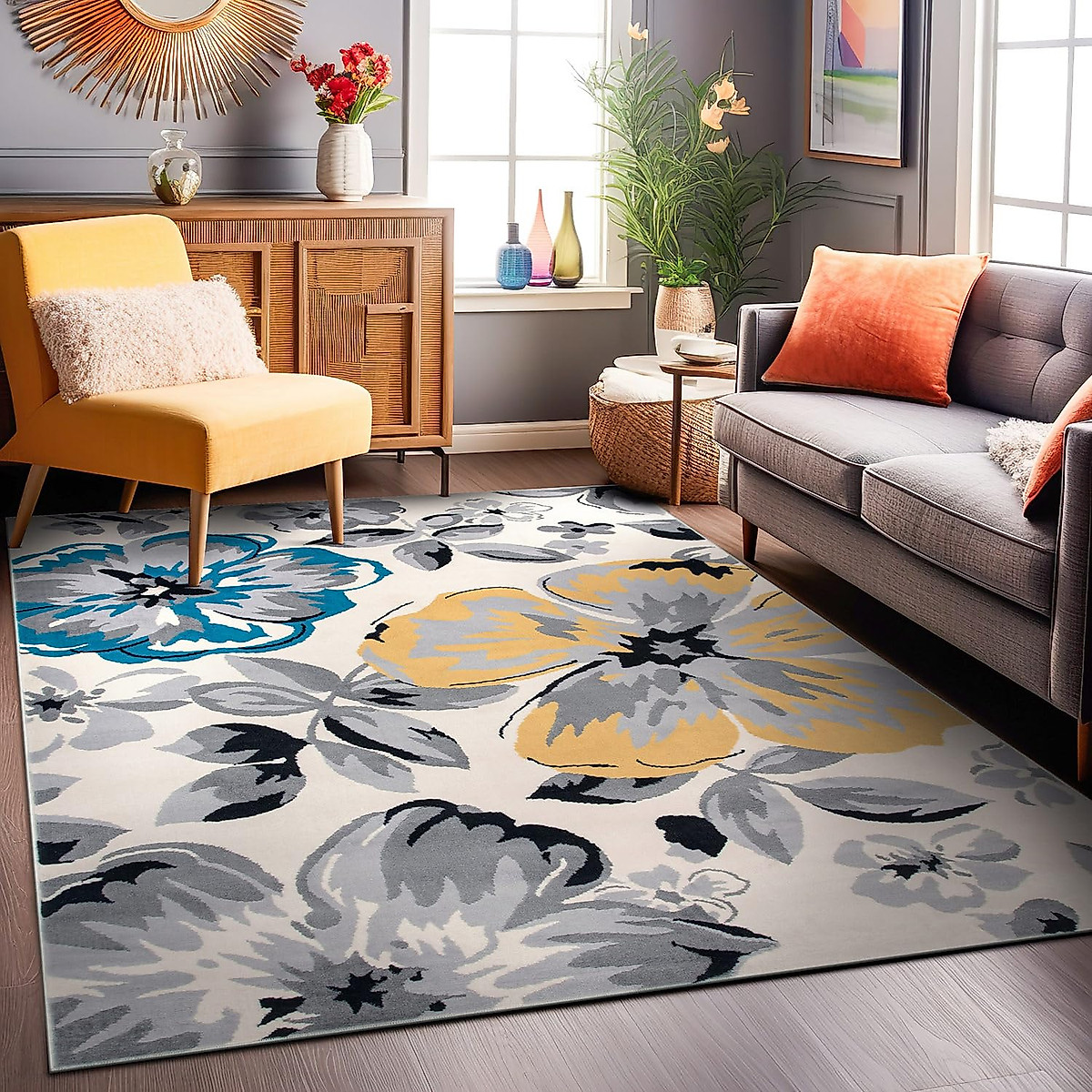 Rugshop Modern Floral Design Area Rug for Living Room,Bedroom,Home office,Kitchen Non Shedding Area Rug 3'1" x 5' Cream