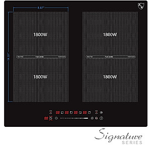 K&H SIGNATURE SERIES 4 Burner 24 Inch Built-in Induction FLEX Electric Stove Top Ceramic Cooktop SLIDER Touch Control 240V 6800W IN24-6004FLX