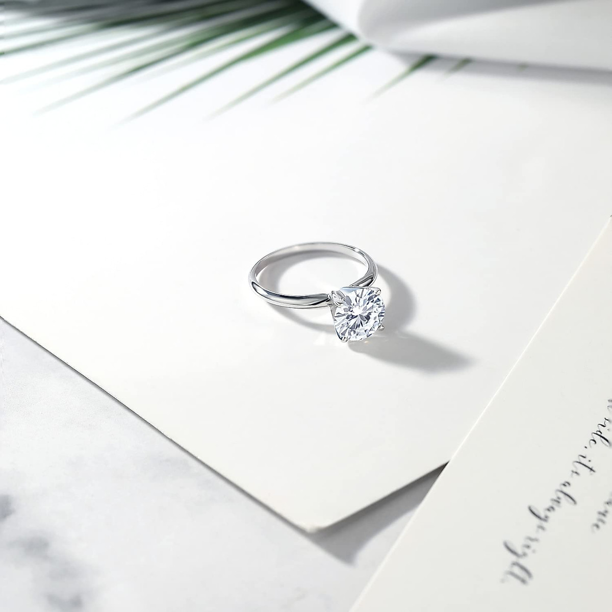 14K White Gold Forever Brilliant Moissanite from Charles & Colvard Solitaire Engagement Ring For Women (1.90 Cttw, Round 8MM, Available in size 5, 6, 7, 8, 9)