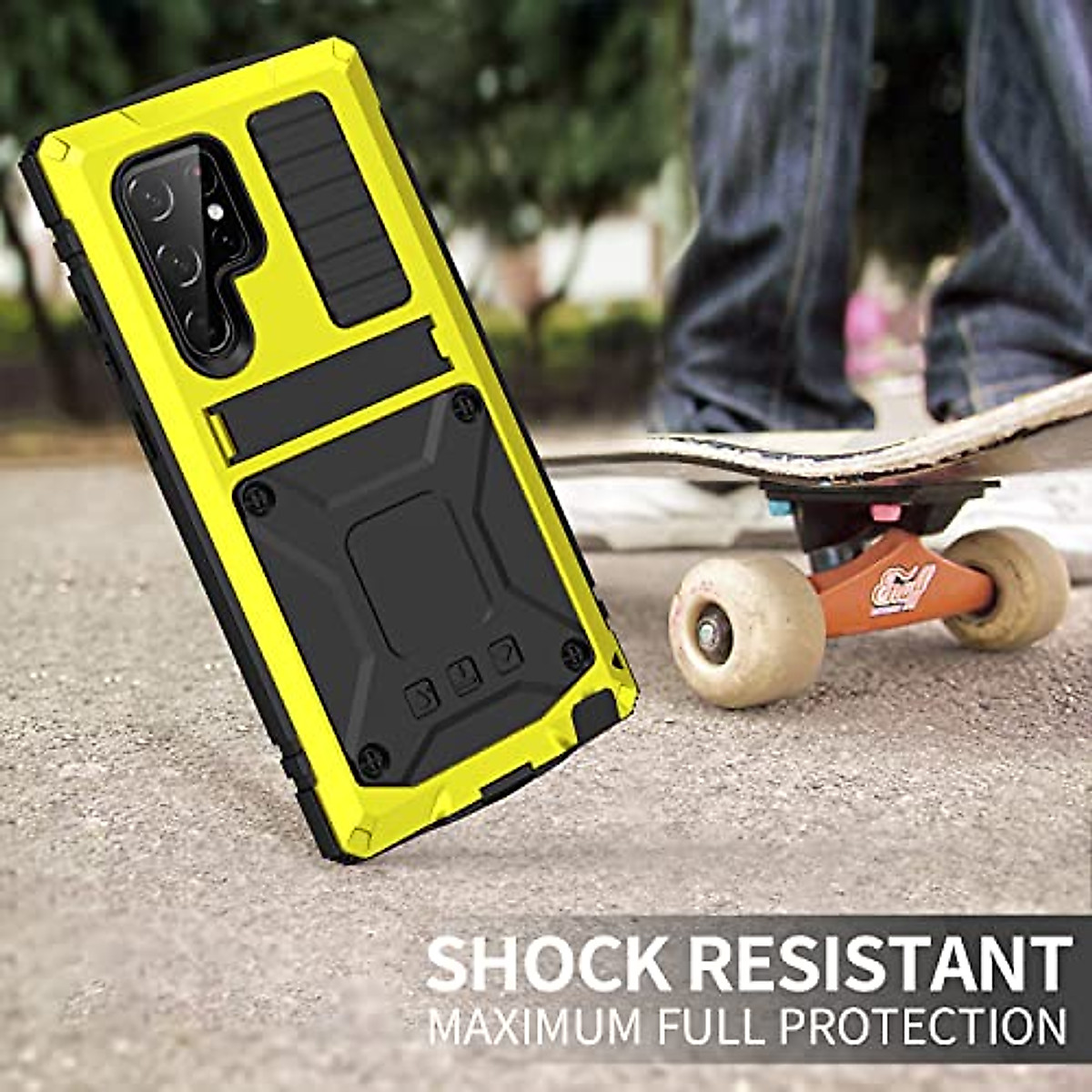Compatible with Samsung Galaxy S23 Ultra Case Metal with Screen Protector Kickstand Heavy Duty Full Body Military Grade Aluminum Rugged Hard Case for Galaxy S23 Ultra (Yellow, S23 Ultra)