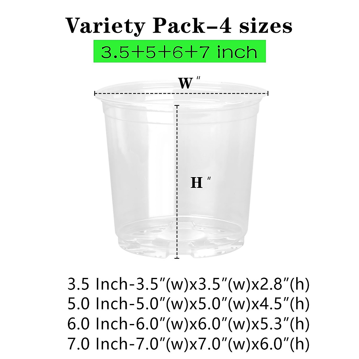 OUPSAUI 36 Pack 7/6/5/3.5 Inch Clear Nursery Pots Variety Pack, Clear Plastic Nursery Pot for Plants, Durable Seed Starting Pot with Drainage Holes, Flexible Transparent Pot for Succulents