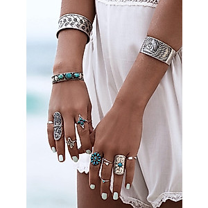 YANCHUN Turquoise Stackable Finger Ring Set Boho Knuckle Rings Midi Joint Carved Rings Western Jewelry for Women