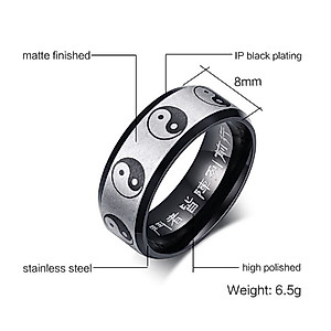 Daesar Promise Rings for Couples Black, Women Men Custom Ring Stainless Steel Yin Yang Matte 8MM Comfort Fit Personalized Engrave Ring Size 5