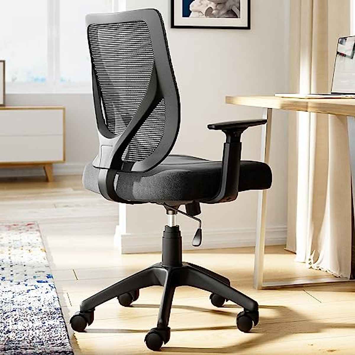 Serta Production Office Chair with Nylon Base, Adjustable Ergonomic Midback Lumbar Support, Breathable Mesh Back, Black