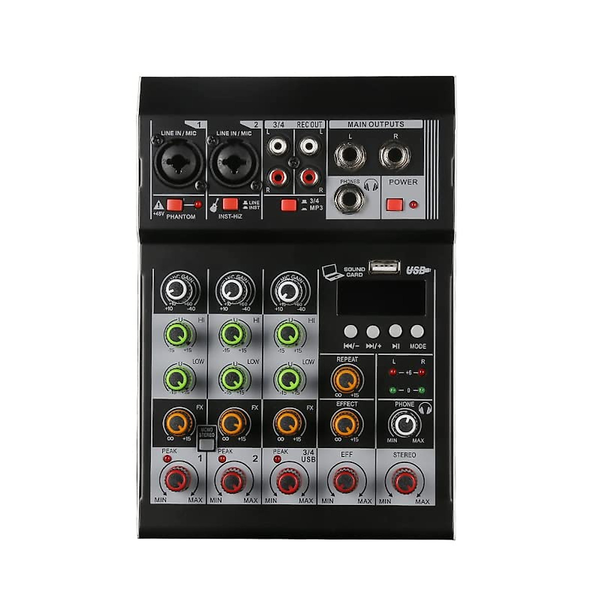 Aibedo Audio Mixer 4 Channel Mini Audio Mixer DJ controller Mini Family KTV karaoke mixer USB/BT Effects Interface Mixer F4A