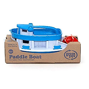Green Toys Paddle Boat, Blue/Grey - Pretend Play, Motor Skills, Kids Bath Toy Floating Pouring Vehicle. No BPA, phthalates, PVC. Dishwasher Safe, Recycled Plastic, Made in USA.