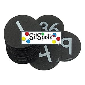 SitSpots® Black Carpet Floor Circle Sit Markers, Numbers 1-36 Pack Carpet Spots for Classroom | The Original Sit Spots for Your Classroom Carpet Seating