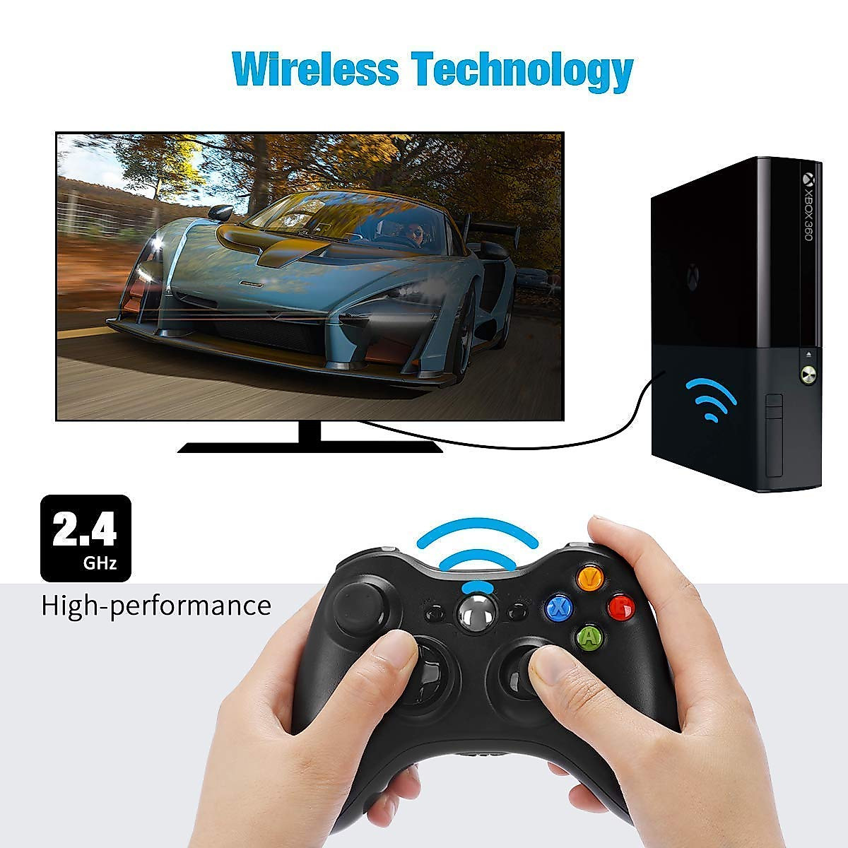 YAEYE Wireless Controller for Xbox 360, 2.4GHZ Gamepad Joystick Wireless Controller for Xbox 360 Console and PC Windows 7,8,10 (Black)