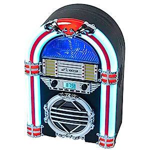 VICTOR Broadway Desktop Bluetooth Jukebox with CD Player, FM Radio, Built-in Stereo Speakers, and Color Changing LED Lighting, Black