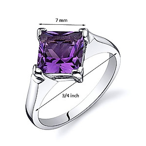 PEORA Amethyst Engagement Ring in Sterling Silver, Classic Designer Solitaire, Princess Cut, 7mm, 1.50 Carats, Comfort Fit, Size 8