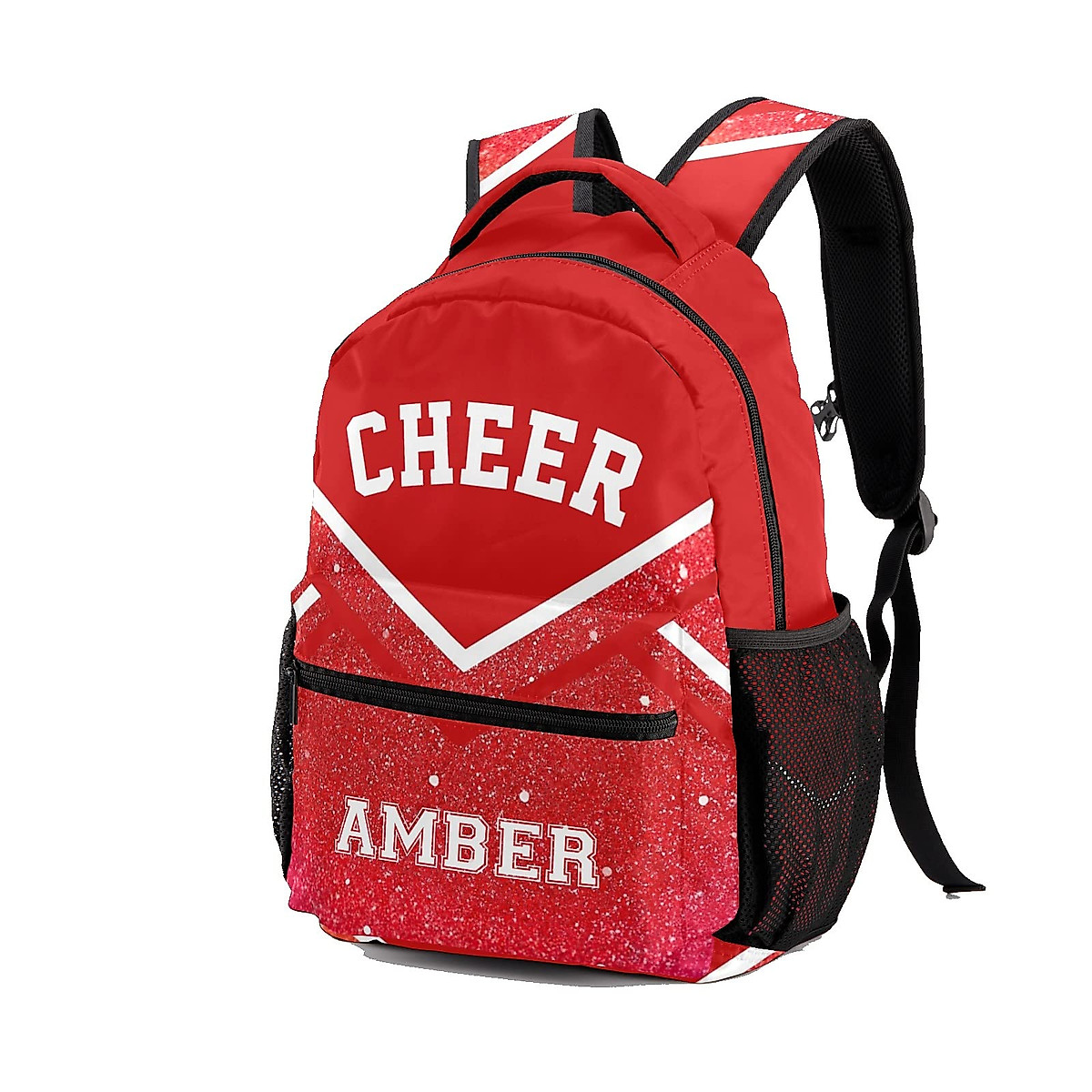 Cheer Cheerleader Red Backpack with Name Text Custom Laptop Bag for Work Travel Office