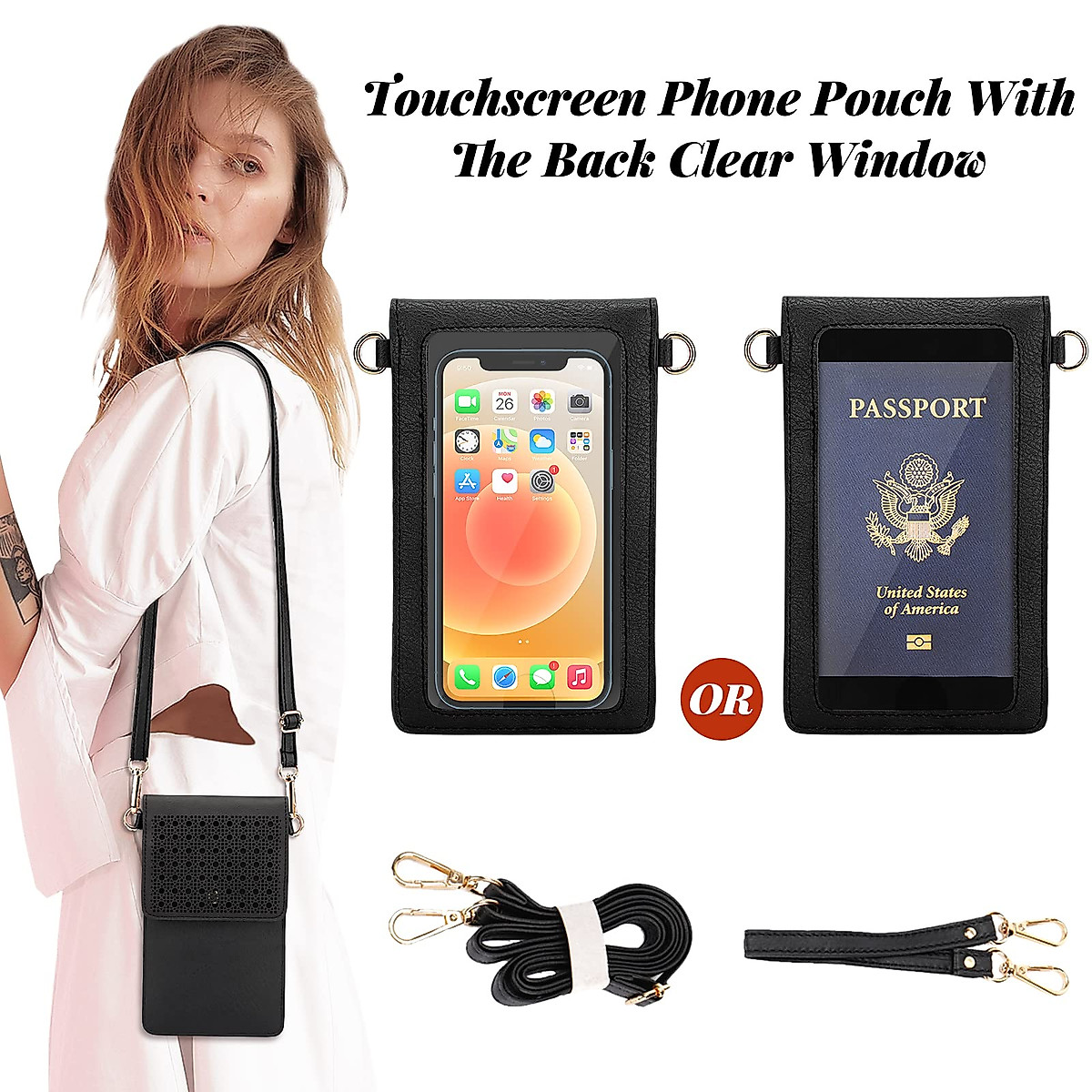 Emoin Lightweight Leather Phone Purse Gift for Women Girls, Small Crossbody Bag Mini Cell Phone Pouch Shoulder Bag with 2 Straps Valentines Day Bag Gifts for Her