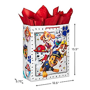 Hallmark 15" Extra Large Paw Patrol Gift Bag with Tissue Paper for Birthdays, Kids Parties, Christmas, Holidays, Red