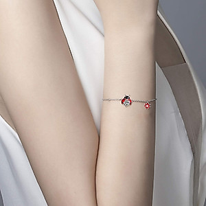 POPLYKE Ladybug Bracelet for Women 925 Sterling Silver Bracelet Jewelry Gifts for Mother Daughter Sister Grandma