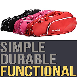 Athletico 6 Racquet Tennis Bag | Padded to Protect Rackets & Lightweight | Professional or Beginner Tennis Players | Unisex Design for Men, Women, Youth and Adults (Black)