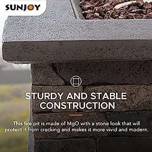 Sunjoy 28" Smokeless Firepit Outdoor Propane Gas Slate Square LP Firepit Table with Propane Tank Bracket and Lava Rocks