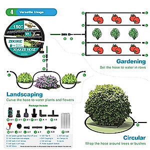 Soaker Hose 150 FT,1/2" Heavy Duty Soaker Garden Hose with Solid Brass Connector for for Garden Vegetable Beds, Tree,Lawn and Plants
