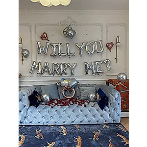 40 Pcs-Silver "Will you marry me" Balloon Pack -Proposal Balloon Banner and 2000 pcs Red Rose Petals proposal Decoration-proposal idea-Diamond ring Balloon-Valentine's Day Proposal (silver floral proposal)