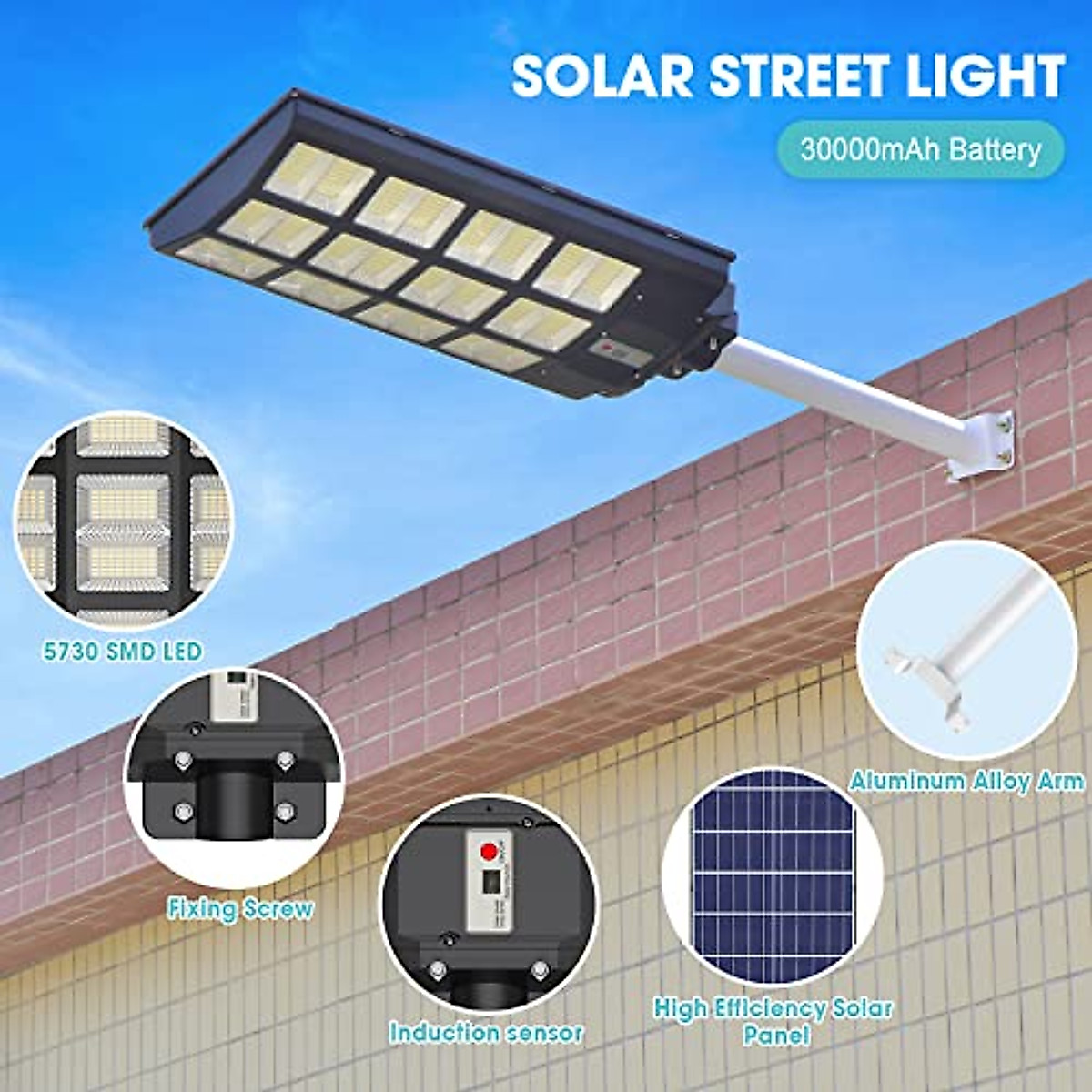 wudor 1200W Solar Street Lights Outdoor Waterproof, LED Bright Street Light Solar Powered, Wide Angle Lamp,Dusk to Dawn Flood Lights, with Motion Sensor and Remote Control for Yard,Parking Lot