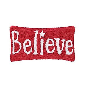 C&F Home Believe Hooked Pillow Petite Christmas Xmas Winter Decor Decoration Throw Pillow for Couch Chair Living Room Bedroom 6 x 12 Red