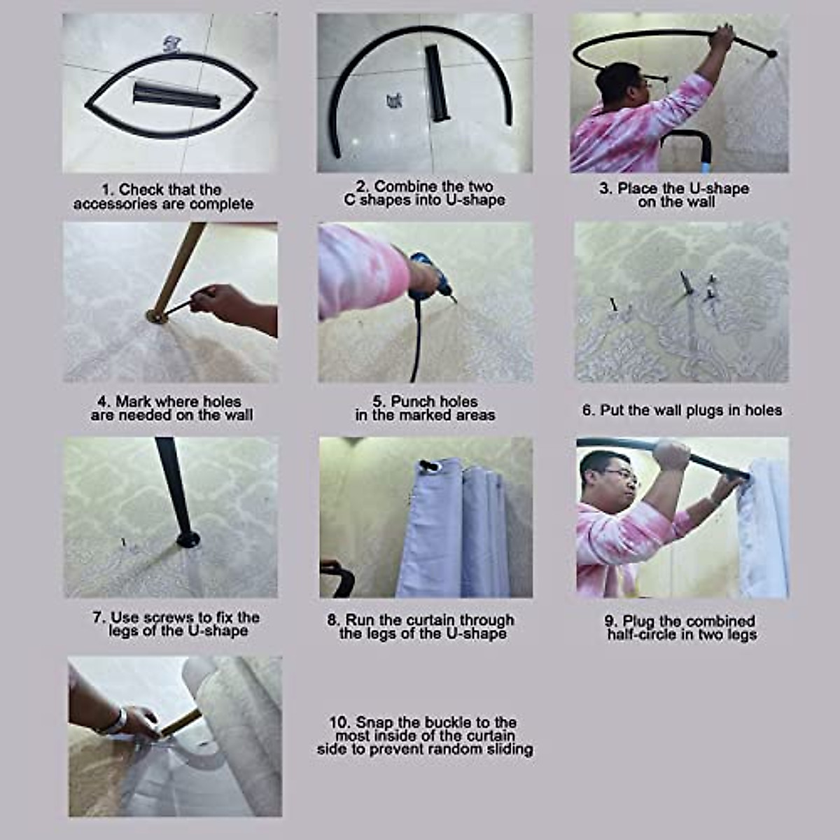 Clothing Store Fitting Room, Changing Room used in Mall and Office, U-Dressing Room for Privacy Protection and Room Divider, Including Shading Curtain, Hanging Rod and Hook Up (38x38x79IN, Light grey)