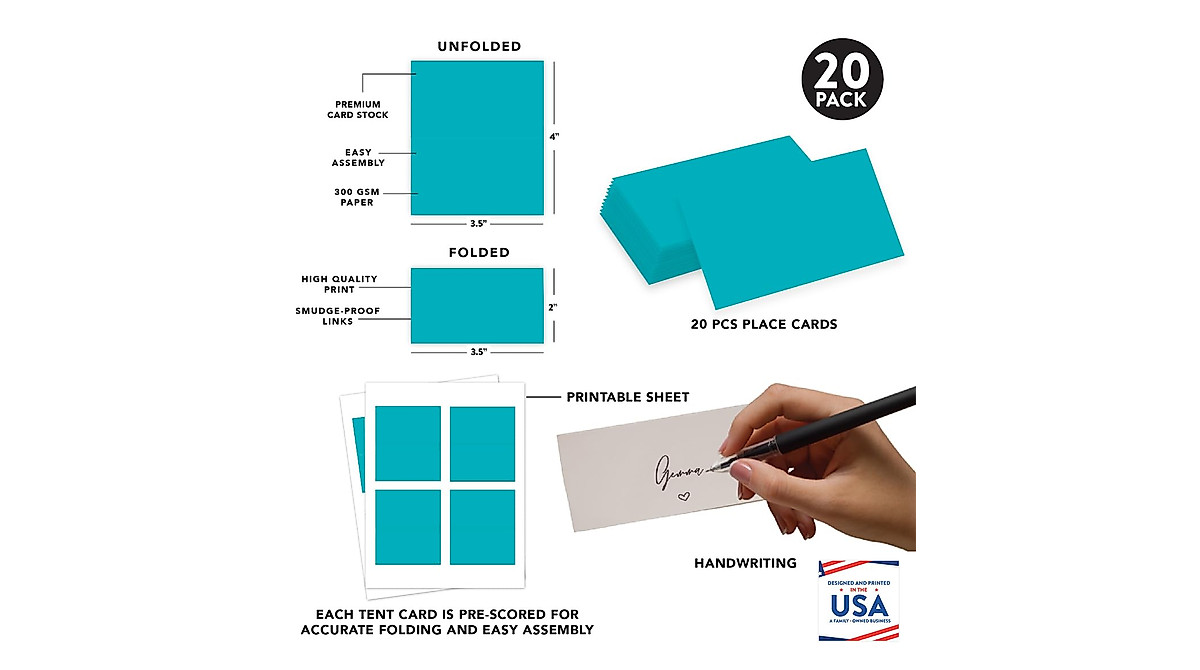 Andaz Press Aqua Place Cards – 20-Pack for Any Event