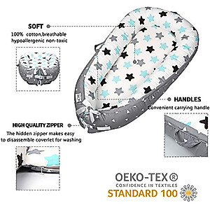 Baby Lounger,3D Air Mesh Tencel ,Ultra Soft 100% Cotton & Breathable Fiberfill Newborn Lounger, Portable Adjustable Infant Floor Seat for Travel- Newborn Essentials Baby Registry Sear (Stars)